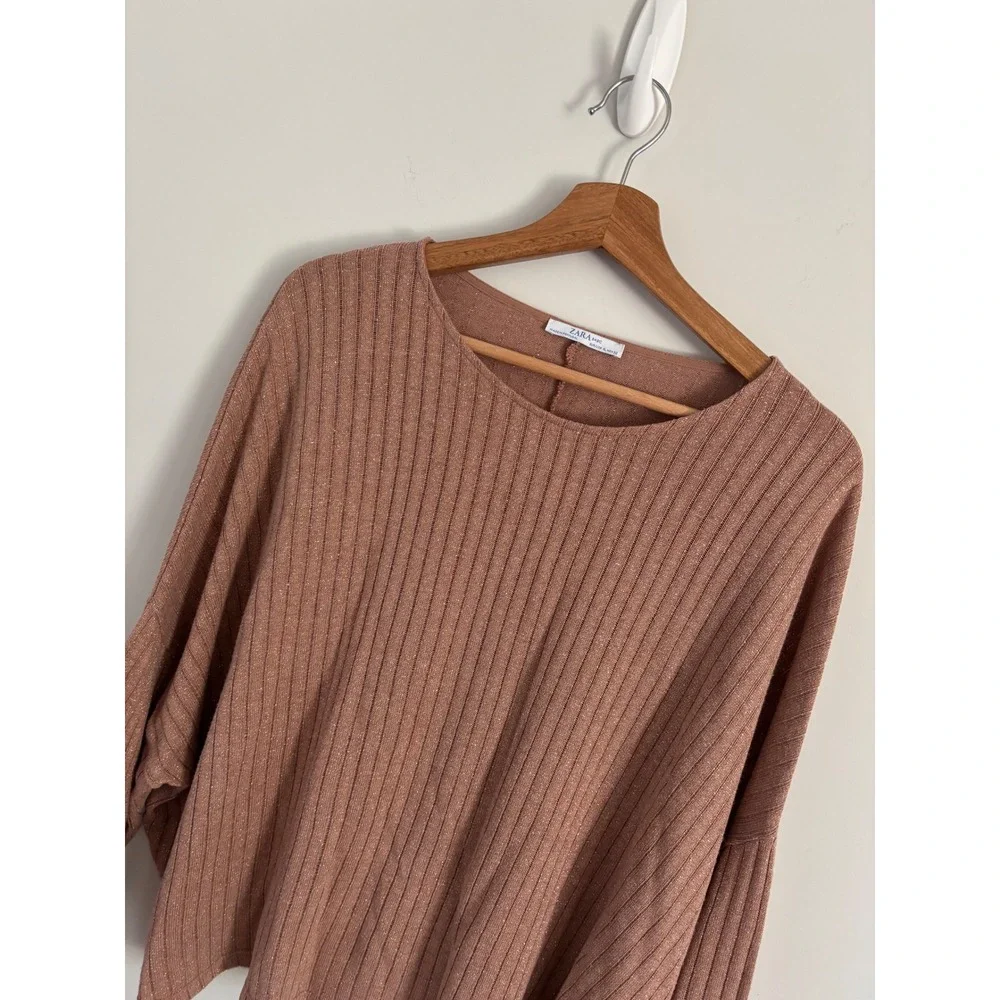 Zara | Sweaters | Zara Basic Ribbed Metallic Knit Oversized Sweater ...